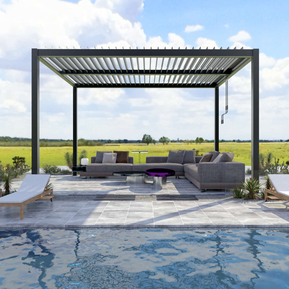 3m x 4m Deluxe Charcoal Veranda with Louvered Shutter Roof by Primrose ...